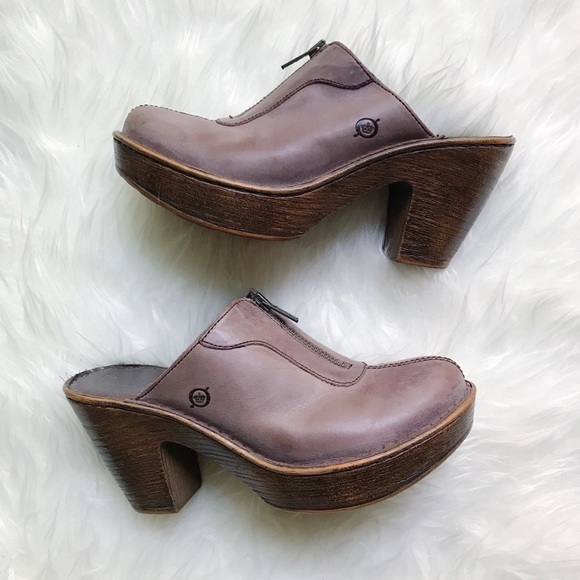 Born | Shoes | Born Brown Leather Zipfront Heeled Clogs 8 | Poshmark